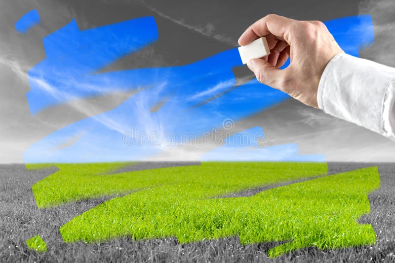 Man erasing pollution stock photo. Image of eraser, cleaning - 37623224