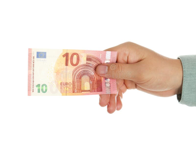Man with Euro Banknote on White Background Stock Image - Image of ...