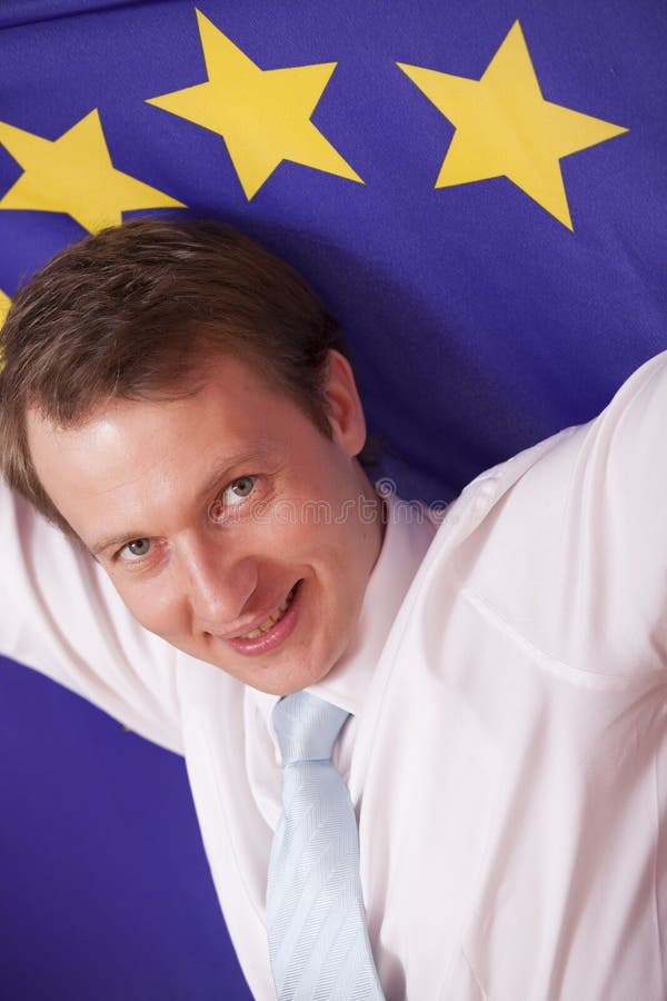 Man with European Union Flag Stock Photo - Image of national, flag ...