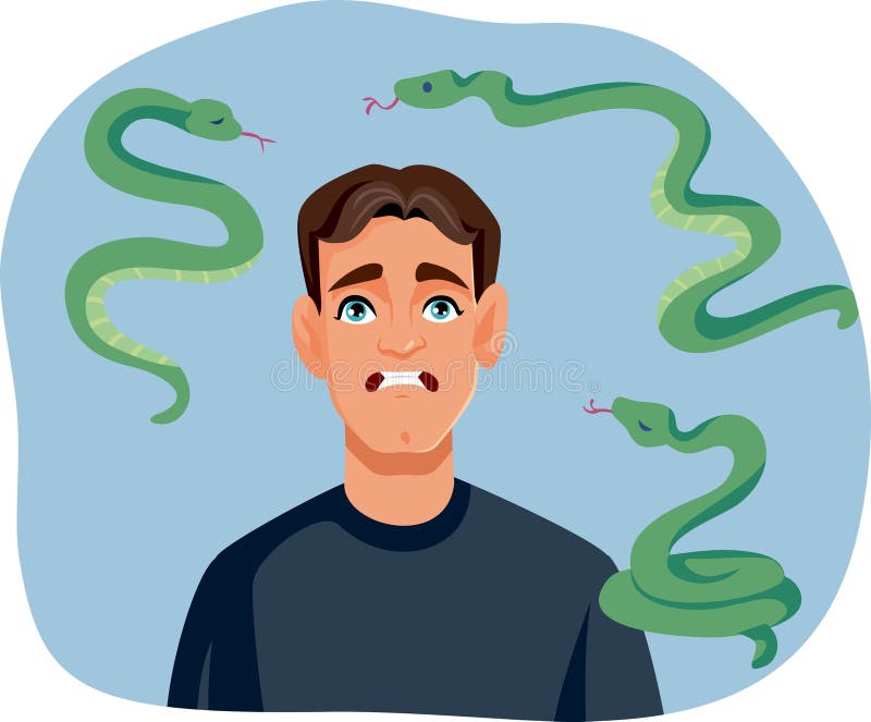 Man with Exaggerated Fear of Reptiles Vector Illustration Stock ...