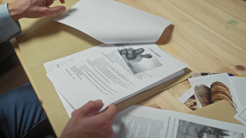 A Man Examines Documents and Photos, Including Passports, during a ...