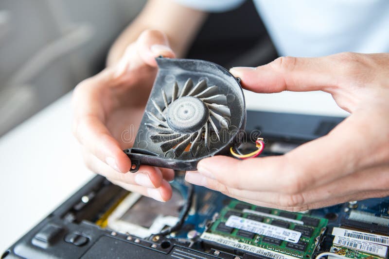 Man Examines Laptop PC Clean Dust Pollution Stock Photo - Image of ...