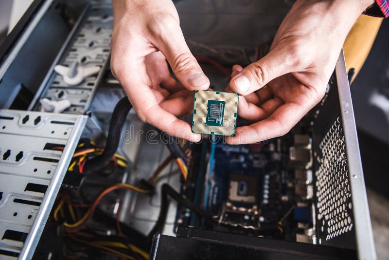 Man Examines Laptop PC Clean Thermal Paste Stock Photo - Image of ...