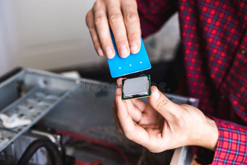 Man Examines Laptop PC Clean Thermal Paste Stock Photo - Image of ...