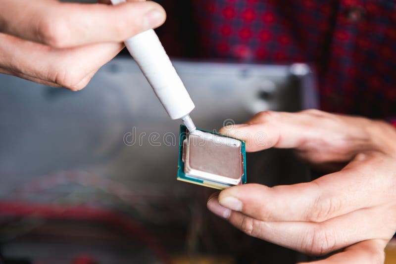 Man Examines Laptop PC Clean Thermal Paste Stock Photo - Image of ...