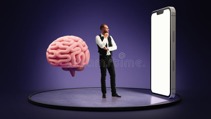 Man Examining Brain Model while Standing Thoughtfully beside Large 3D ...