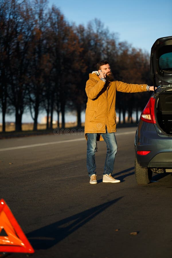 Man Examining Damaged Automobile Cars after Breaking Stock Image ...