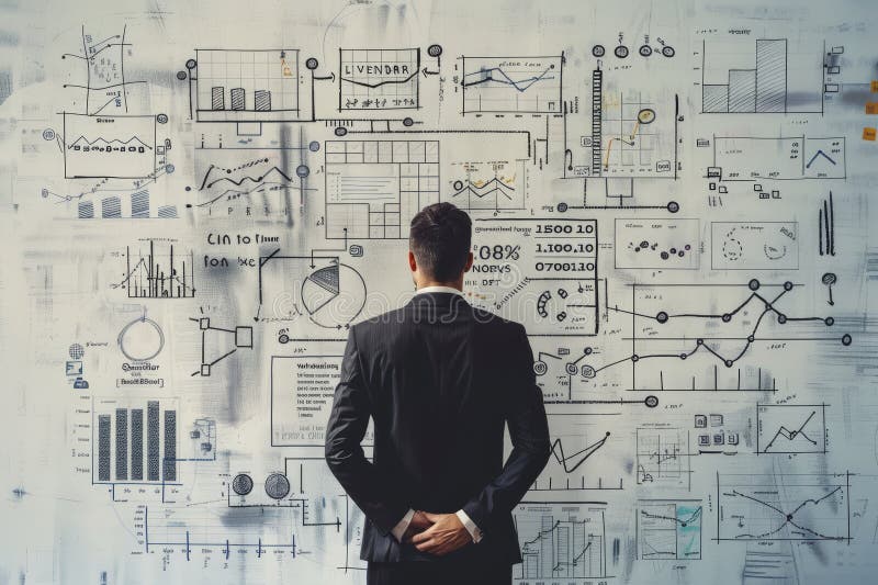 Man Examining Diagram-Covered Wall, a Visually Engaging Presentation of ...