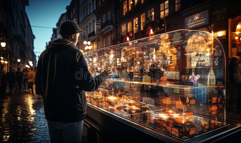 Man Examining Display Case stock photo. Image of exploring - 340636914