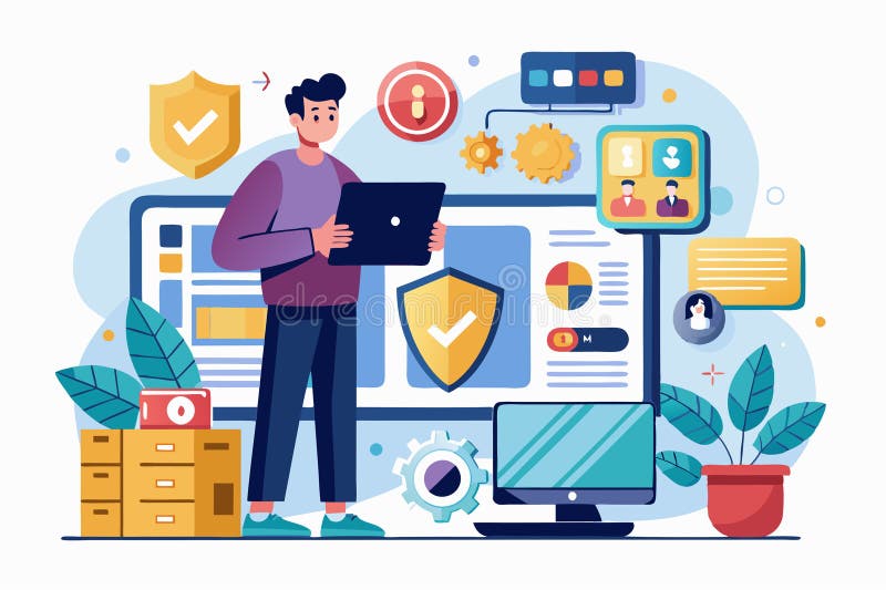 A Man is Examining Privacy Settings of a Security System Using His ...