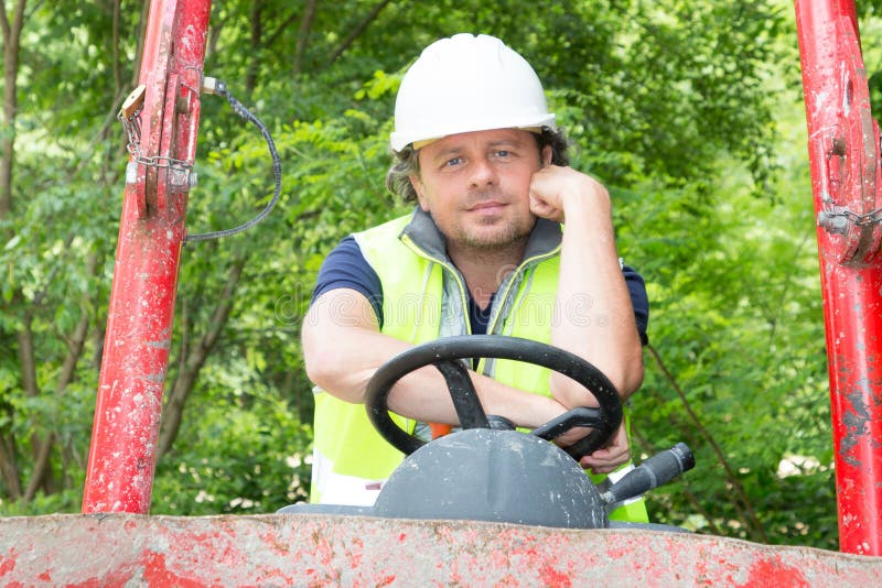 Man Excavator Operator on Construction Site Stock Image - Image of ...