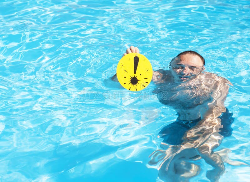Man with Exclamation Mark in the Pool Stock Photo - Image of drowning ...