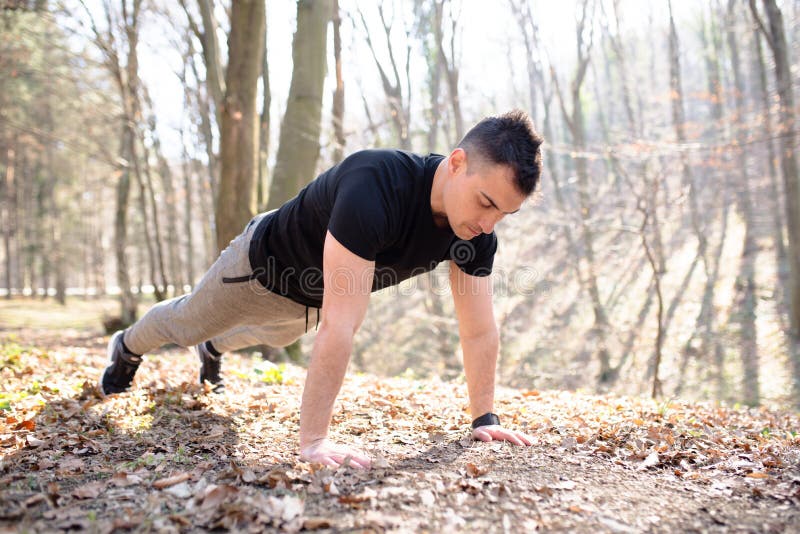 Man exercise in nature stock image. Image of adults, front - 89468847