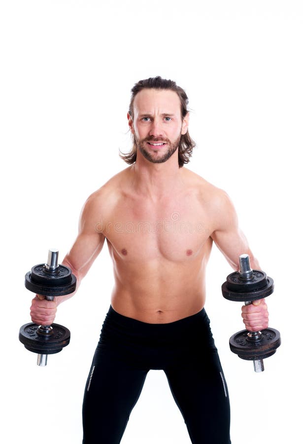 Man with Exercised Body Train with Bar-bell Stock Photo - Image of ...