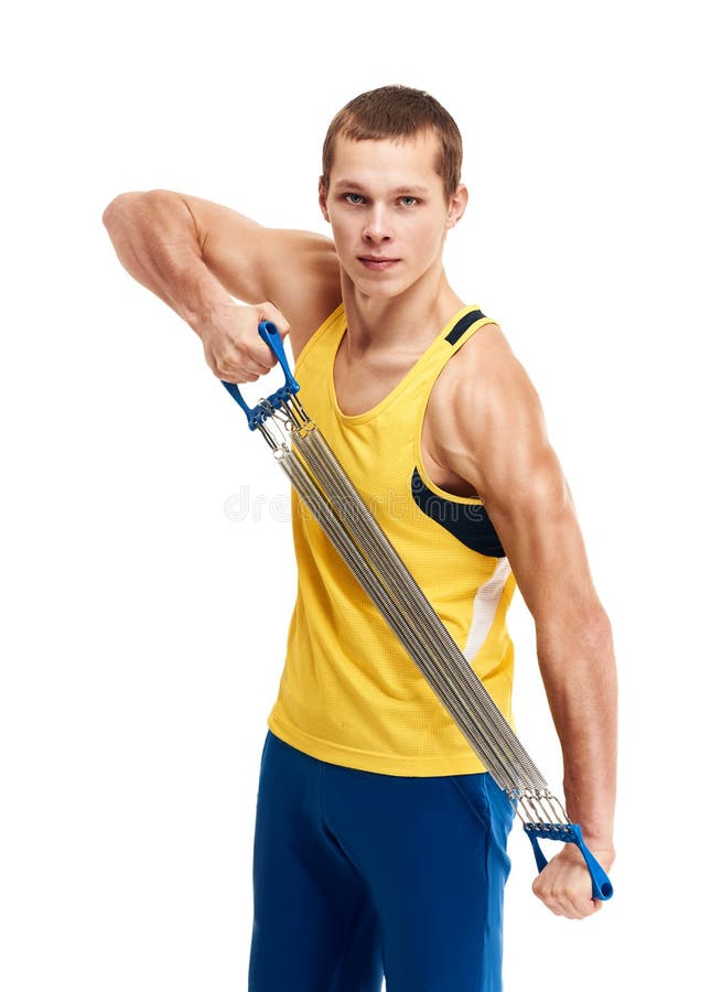 Man Exercising with Expander Stock Image - Image of active, model: 67395755