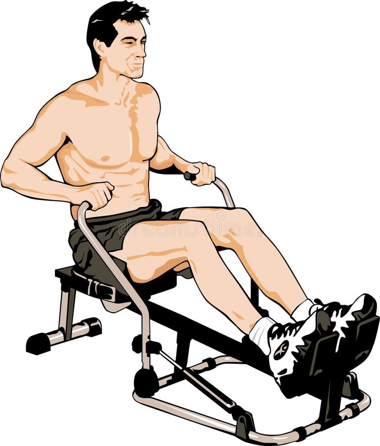 Man Exercising on Rowing Machine Stock Vector - Illustration of shorts ...
