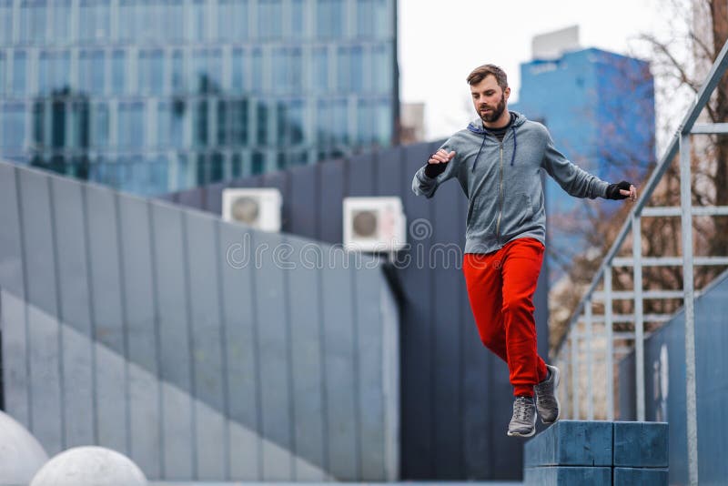 Man Exercising in Urban Setting Stock Image - Image of active, health ...