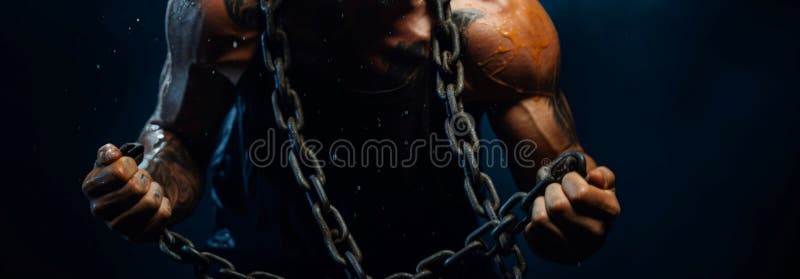 A Man Exhibits Intense Emotion, Screaming with a Chain in Hand Stock ...