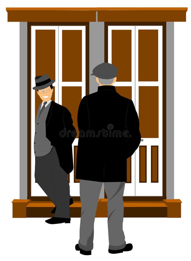 Man exiting a doorway stock illustration. Illustration of standing ...