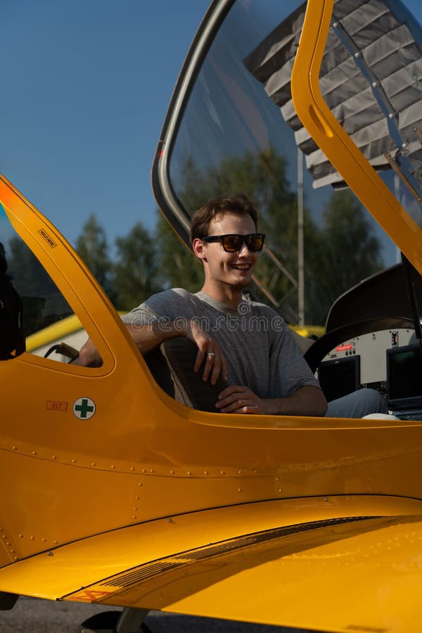 A Man Experiences the First Sensations of Flying on an Airplane. First ...