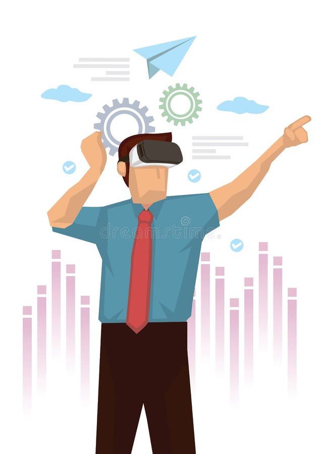 Man Experiences with VR Headset Isolated on White Stock Vector ...