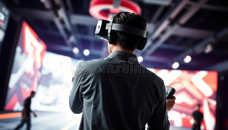Man Experiencing Immersive Vr Technology in Modern Event Space Stock ...