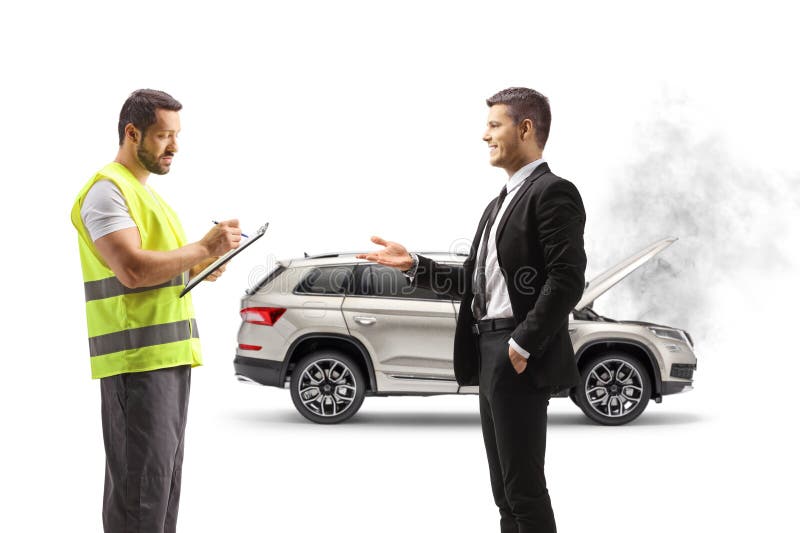 Man Explaining a Car Problem an a Road Help Agent Writing Down a ...