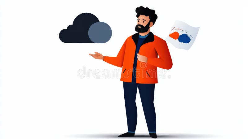 A Man Explaining Data Trends with a Cloud Icon and a Chart Showcasing ...
