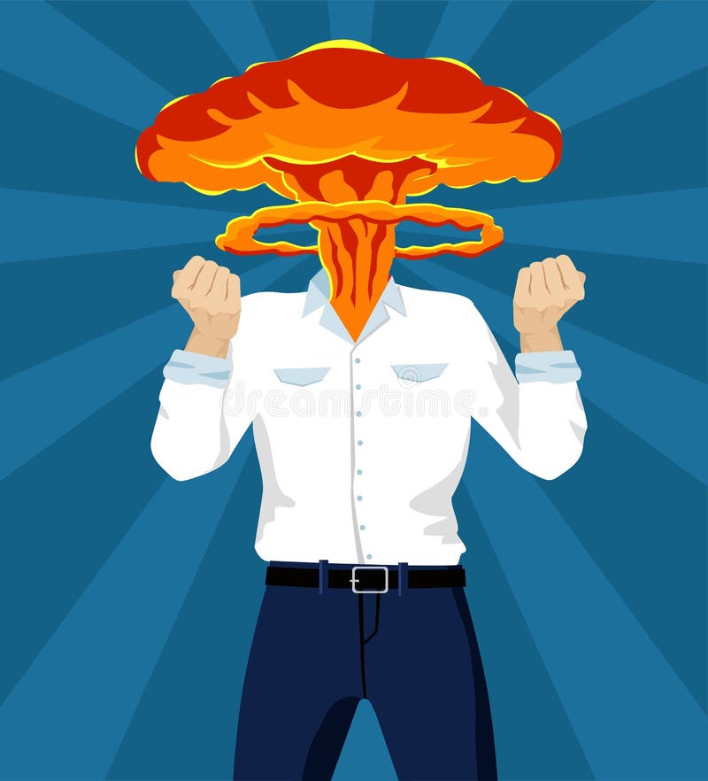 The Explosion of the Head on a Blue Background, Illustration of Human ...