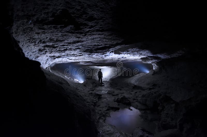 Man Explorer in Cave Underground Stock Image - Image of ancient, nature ...