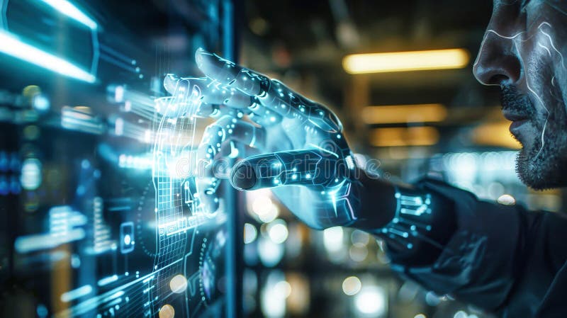 A Man Explores the Future by Interacting with a Futuristic Interface ...