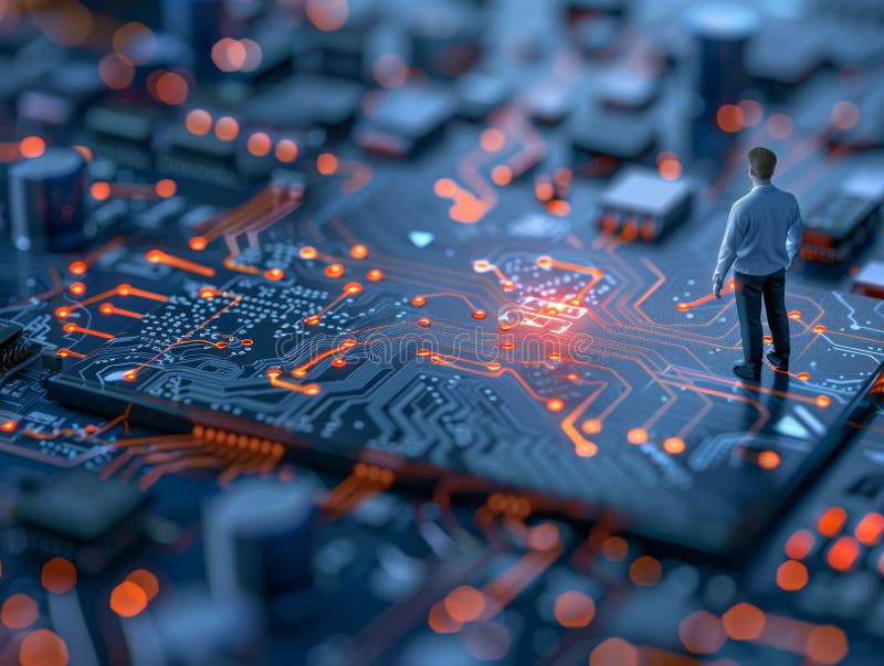 Man Exploring Advanced Circuit Board Technology Stock Illustration ...