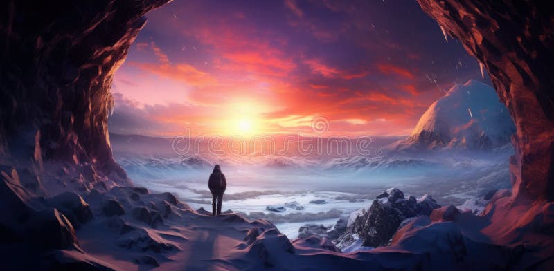 Man Exploring an Amazing Glacial Cave Stock Image - Image of glacial ...