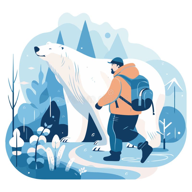 Man Exploring Arctic Landscape Stock Vector - Illustration of adult ...
