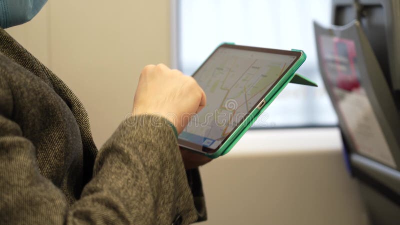 Metro Map on Tablet Computer in Train Stock Video - Video of ipad ...