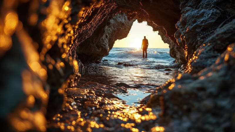 Man Exploring the Mysteries of a Dark Cave Stock Image - Image of ...