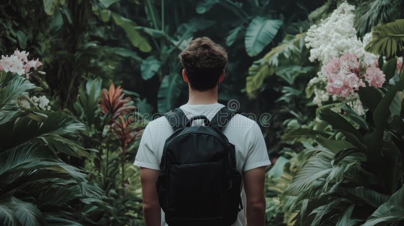 Man Exploring Tropical Jungle Wearing Backpack Stock Image - Image of ...
