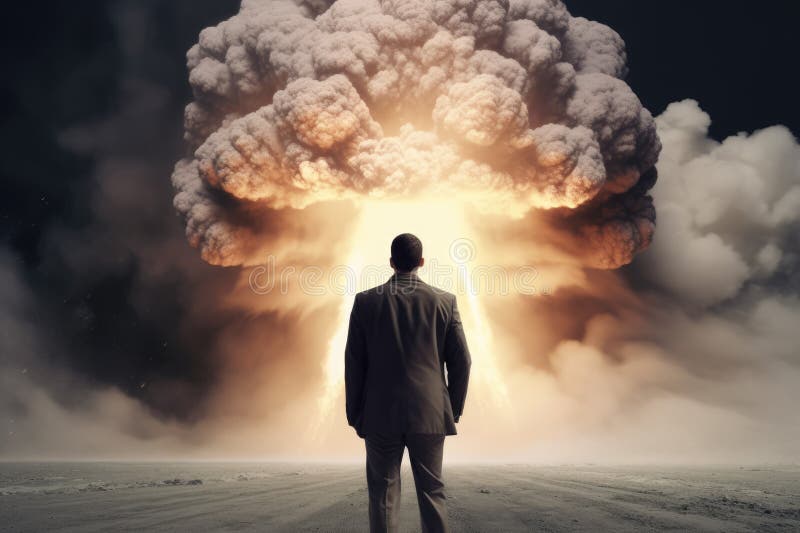 Man and Big Explosion. Generative AI Stock Illustration - Illustration ...