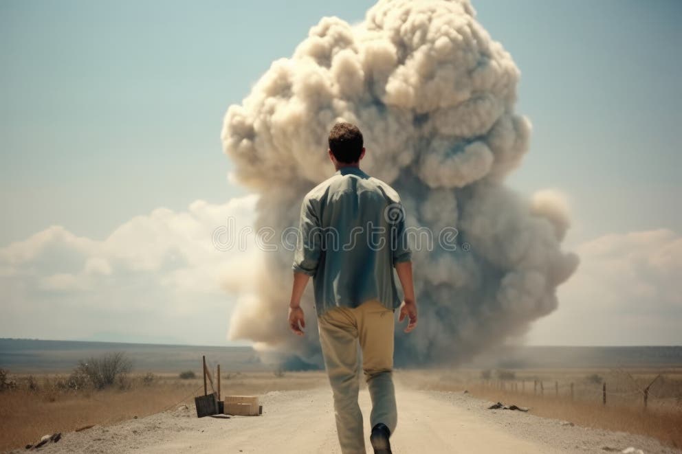 Man and Big Explosion. Generative AI Stock Illustration - Illustration ...