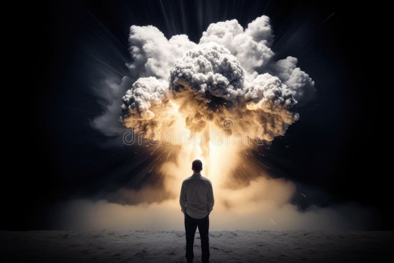 Man and Big Explosion. Generative AI Stock Illustration - Illustration ...