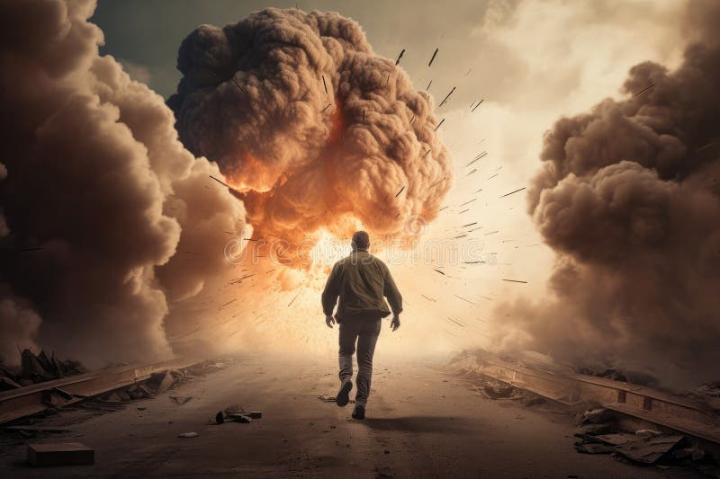 Man and Big Explosion. Generative AI Stock Illustration - Illustration ...