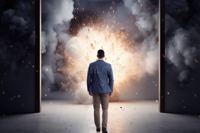 Man and Big Explosion. Generative AI Stock Illustration - Illustration ...