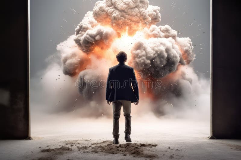Man and Big Explosion. Generative AI Stock Illustration - Illustration ...