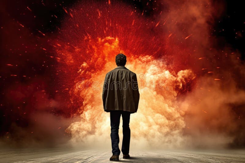 Man and Big Explosion. Generative AI Stock Illustration - Illustration ...