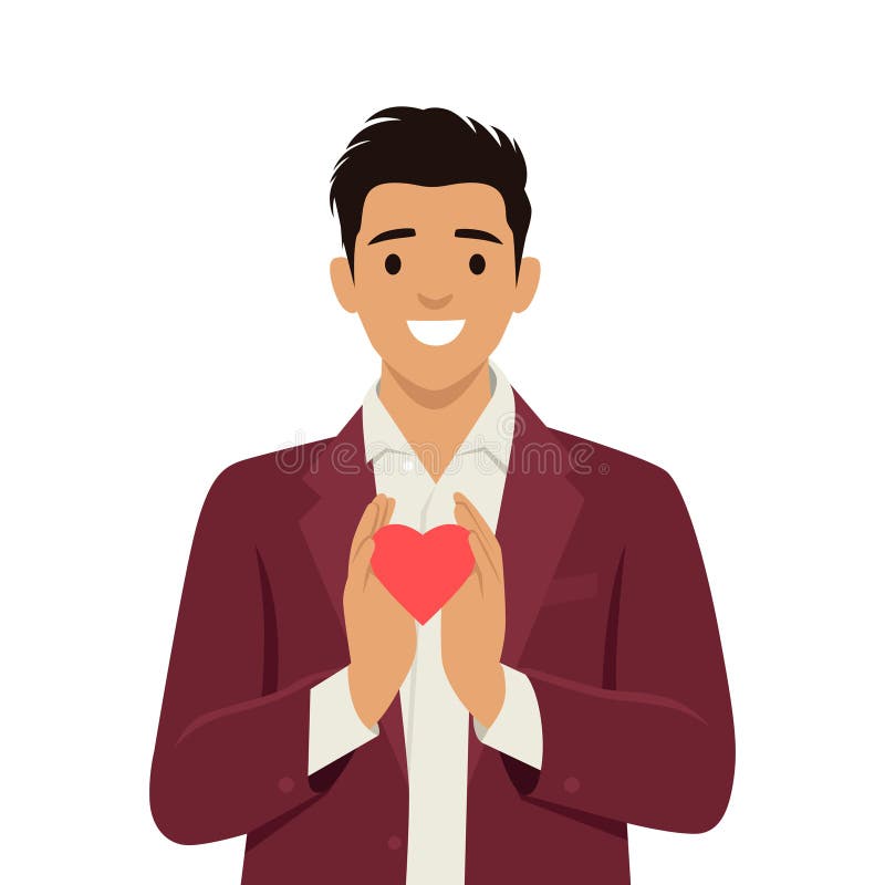 Man Expressing Love and Kindness with a Heart Symbol Stock Illustration ...