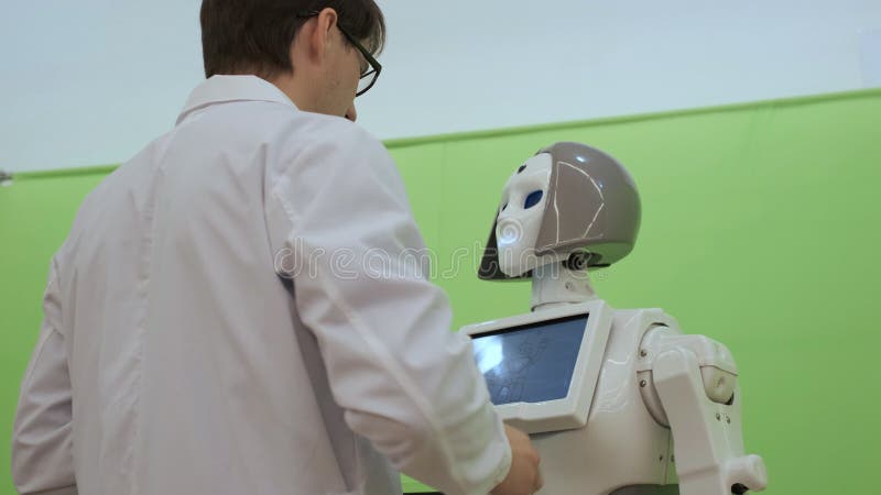 Robot and Gamer Moving in VR Glasses, Close Up. Stock Footage - Video ...