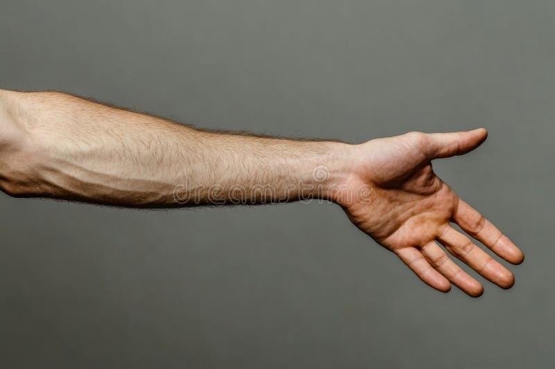 Man Extending Hand and Arm on Gray Background Stock Photo - Image of ...