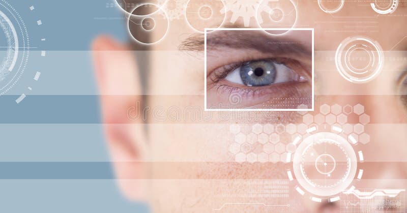 Man with Eye Focus Box Detail and Lines Interface Stock Image - Image ...