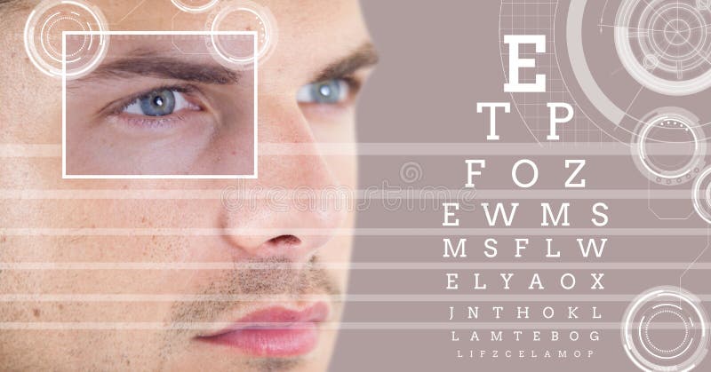 Man with Eye Focus Box Detail and Lines and Eye Test Interface Stock ...