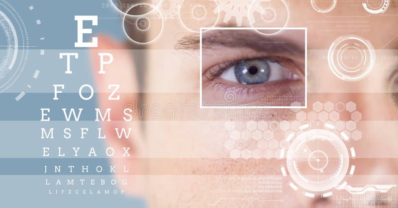 Man with Eye Focus Box Detail and Lines and Eye Test Interface Stock ...